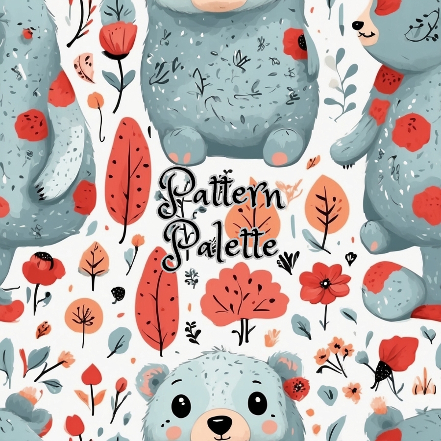 Blue Bear And Red Flower Seamless Pattern, Cute Fabric Pattern, Digital ...