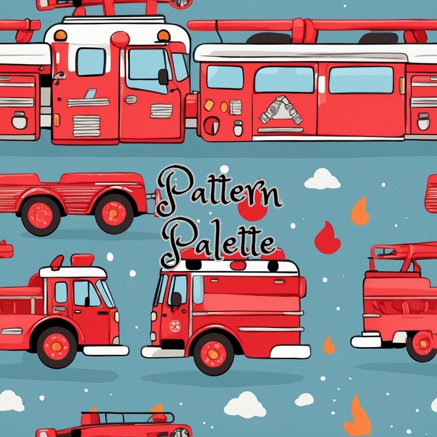 Fire Trucks Adventure Seamless Pattern, Fabric Pattern, Digital Pattern ...